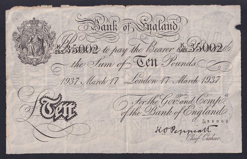 United Kingdom 10 Pounds 1937 P.-336a (Authentic No Operation Bernhard ...
