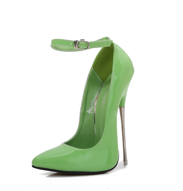 Women Metal High Heel Fetish Pointed Toe Ankle Strap Shoes Buckle Heels ...