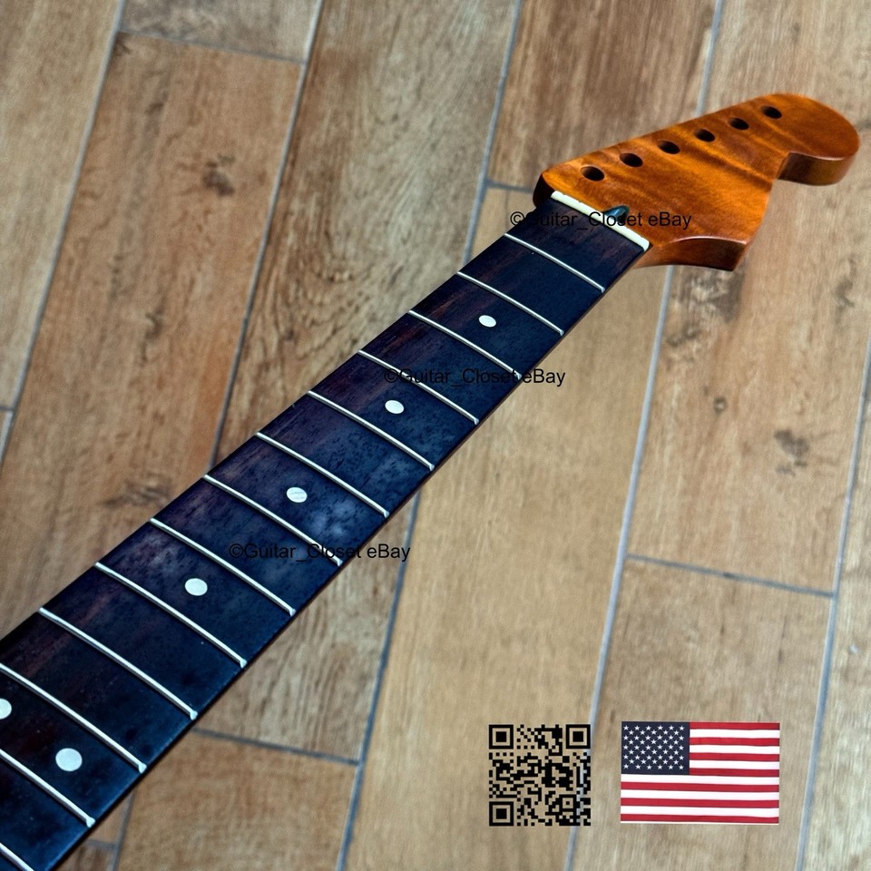 Roasted Flame Maple Stainless Fret Rosewood Strat Neck Nitro Fit ...