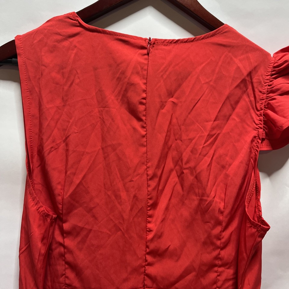 Chic Me Women’s Flowy Low V-neck Red Dress Middle Slit Size Large | eBay