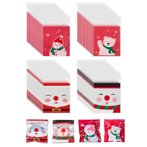 100PCS Christmas Cookies Bags Self-adhesive Christmas Biscuit Gift Bag ...
