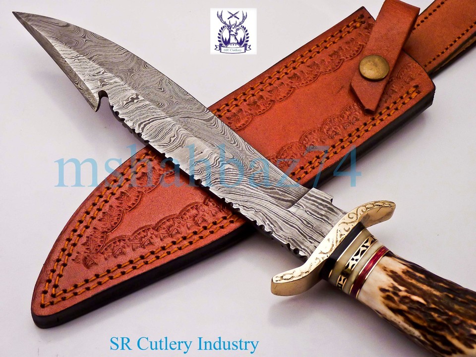 BEAUTIFUL WOLF CUSTOM HAND MADE DAMASCUS STEEL HUNTING SWORD KNIFE ...