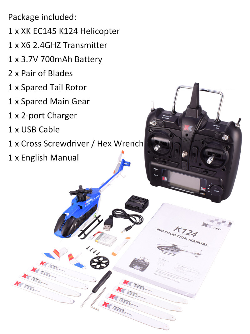 Wltoys XK EC145 K124 6CH 3D 6G System Brushless Motor RC Helicopter ...
