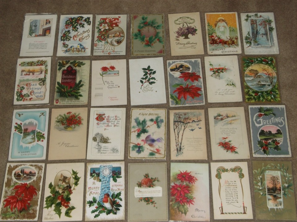 VINT. EARLY 1900'S~LOT OF 75 CHRISTMAS POSTCARDS~SANTAS, CHILDREN ...