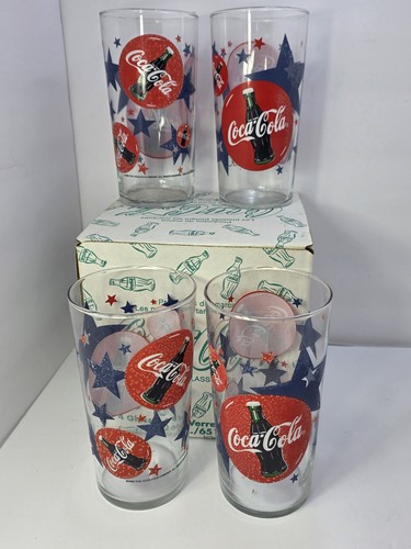 Coca Cola Coke Vintage Set of 4 Red/White/Blue 22 oz Glasses Tumblers ...