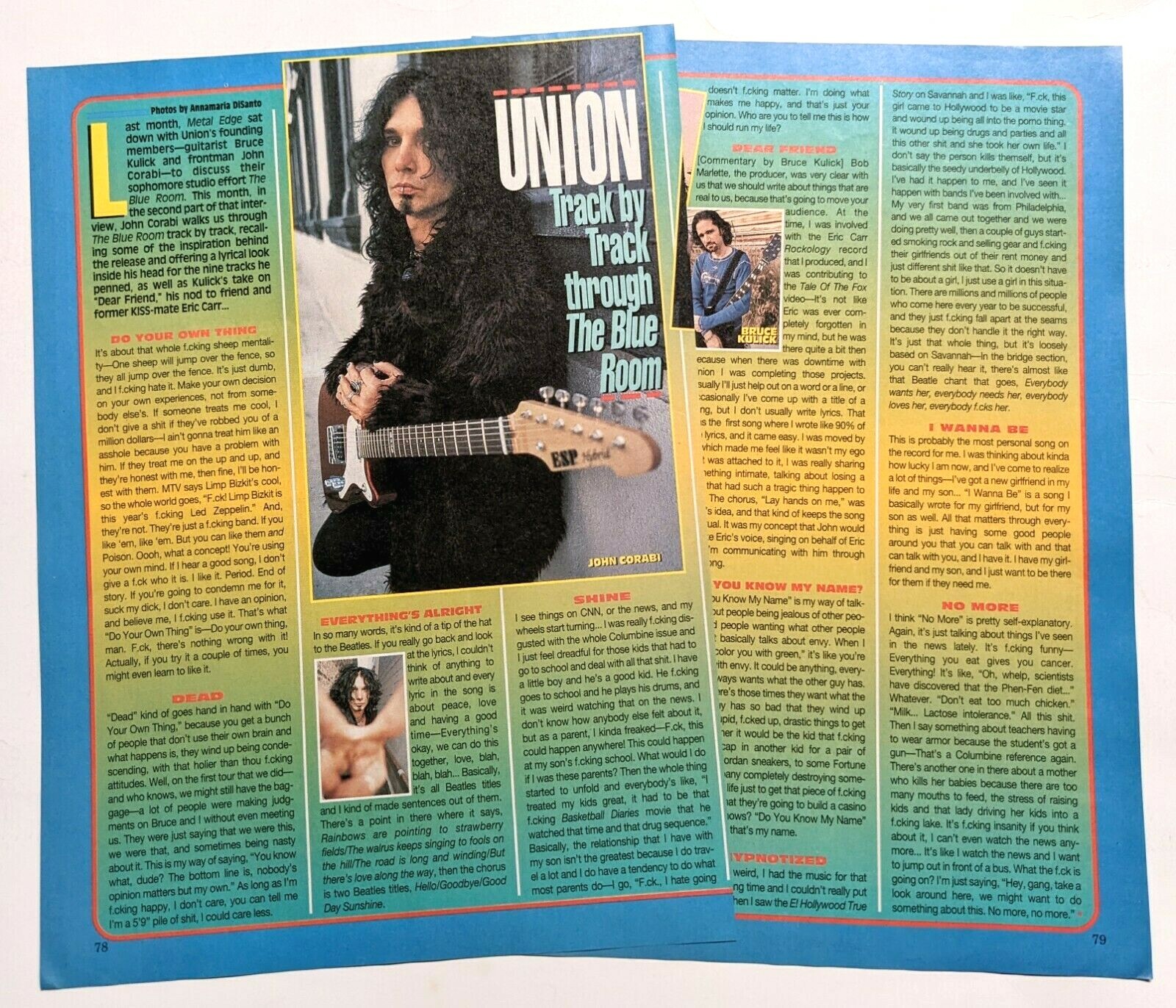 UNION / MOTLEY CRUE / JOHN CORABI BRUCE KULICK 2 PAGE MAGAZINE ARTICLE ...