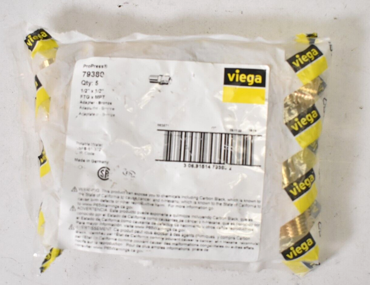 Viega ProPress Bronze Adapters 5 Pack 1/2" x 1/2" FTG x MPT 79380 ...