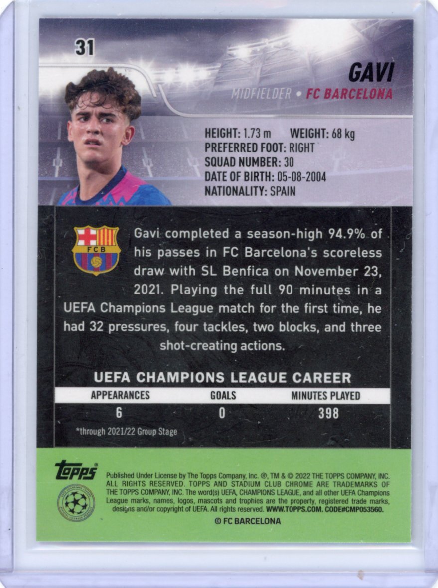 Gavi 2021-22 Topps Stadium Club Chrome FC Barcelona Rookie RC #31 | eBay