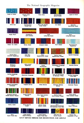 1943 Color Print-Navy Service Ribbons For Decorations & Medals/Devices ...