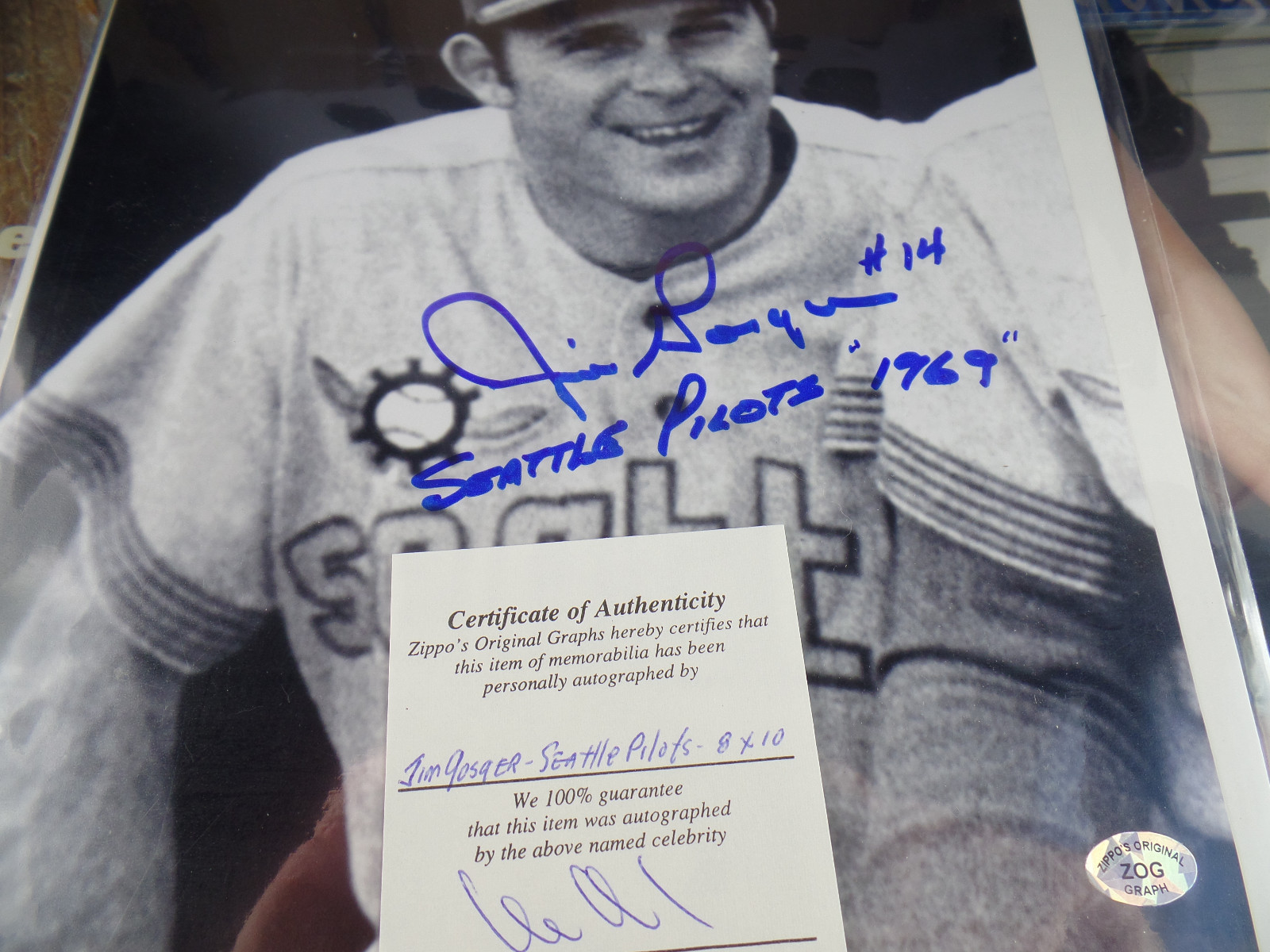 Jim Gosger 1969 auto SEATTLE PILOTS signed autograph COA autograph left ...