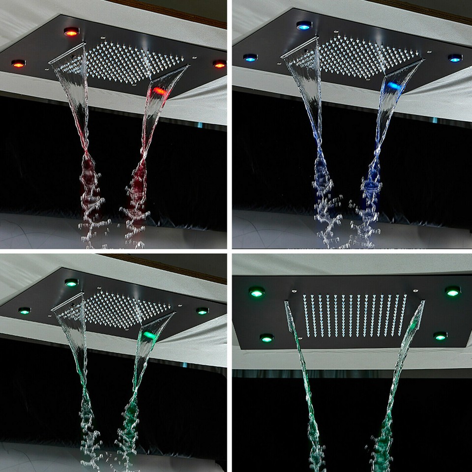 LED Rainfall Large Shower Head High Pressure Ceiling Mounted Overhead ...