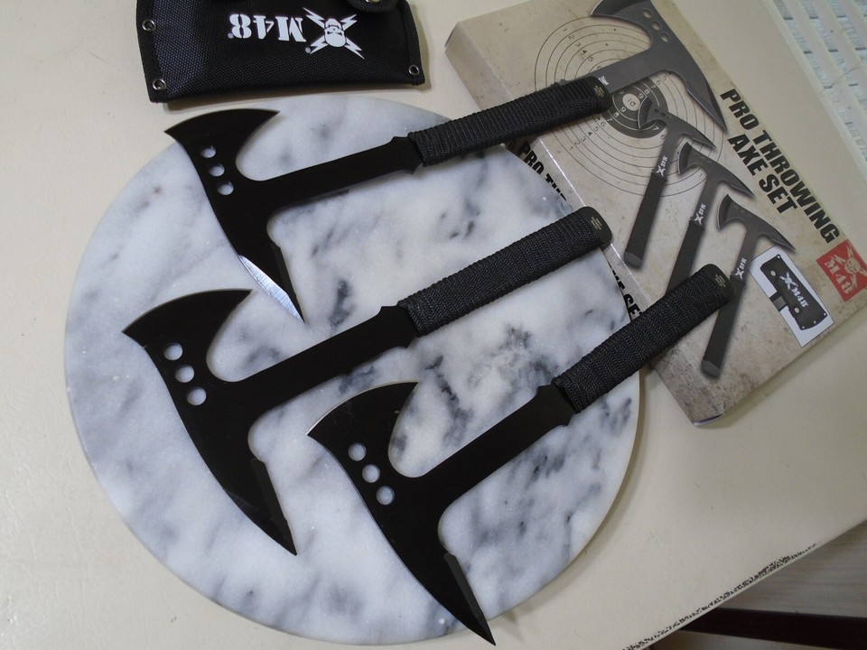 M48 Triple Throwing Axe Set 3 Tomahawks Axes Spike Knife Full Tang ...