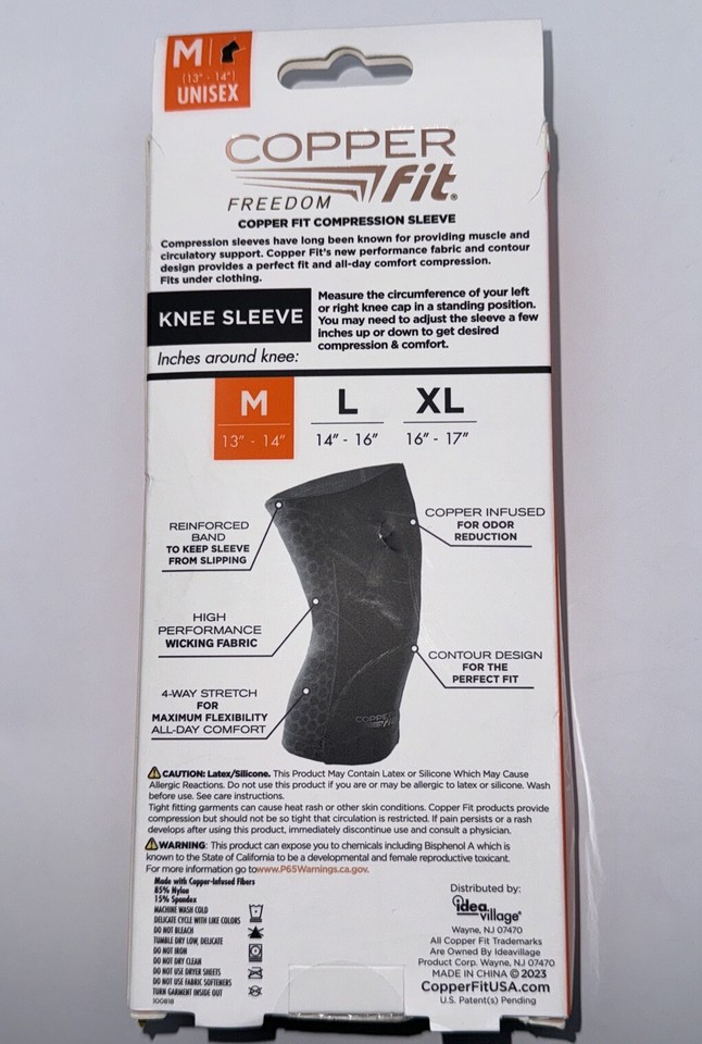 Copper Fit Freedom Copper Infused Black Compression Knee Sleeve 1 ...