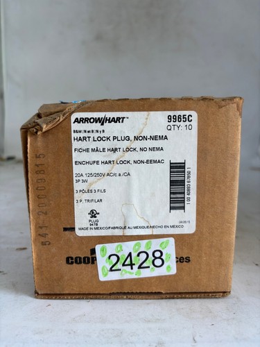 Arrow Hart 9965C Hart Lock Plug, NON-NEMA 20A 125/250V 3P 3W Pack of 10 ...