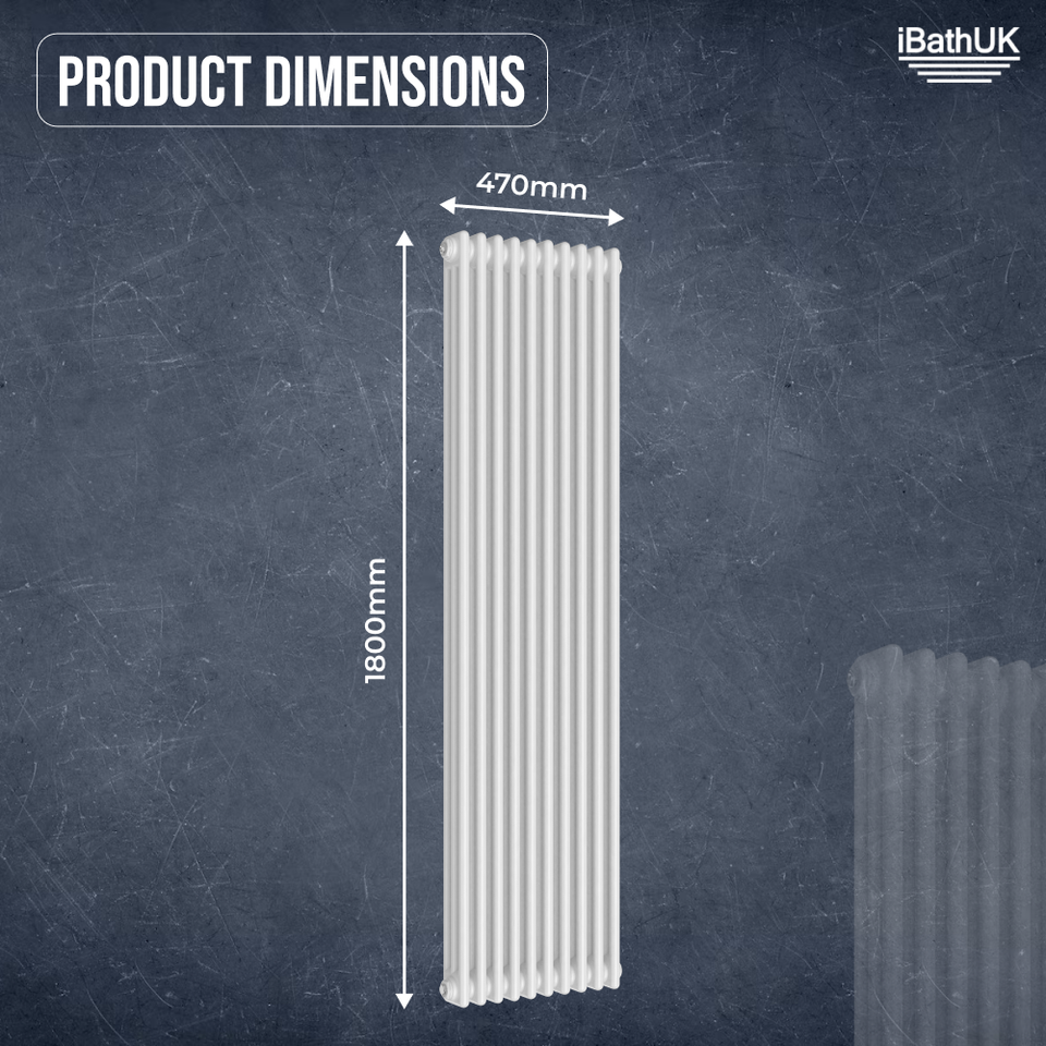 Bathroom Radiator 3 Column Panel Designer Matt White Vertical Central ...