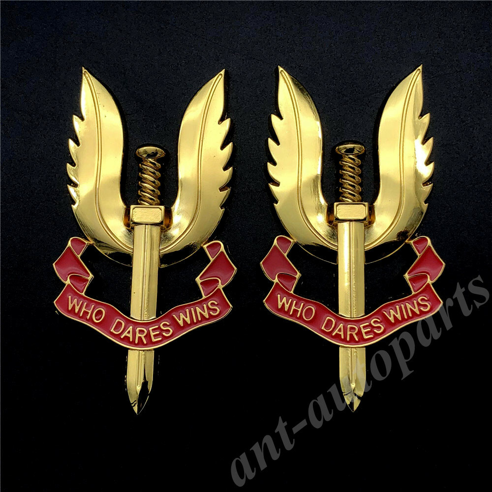 2pcs Gold Metal SAS Who Dares Wins Emblems Fender Badge Car Truck Decal ...