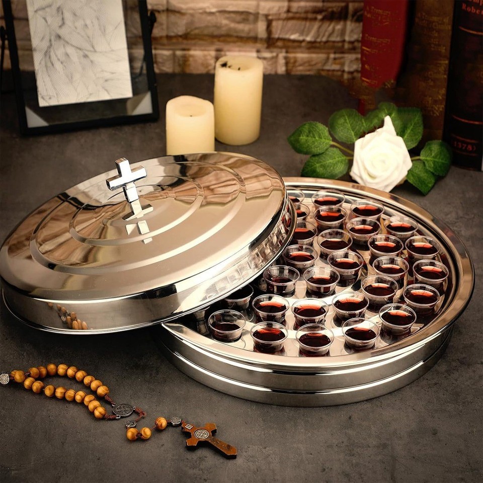 Holy Communion Tray for Churches with Lid Communion Set Stainless Steel ...
