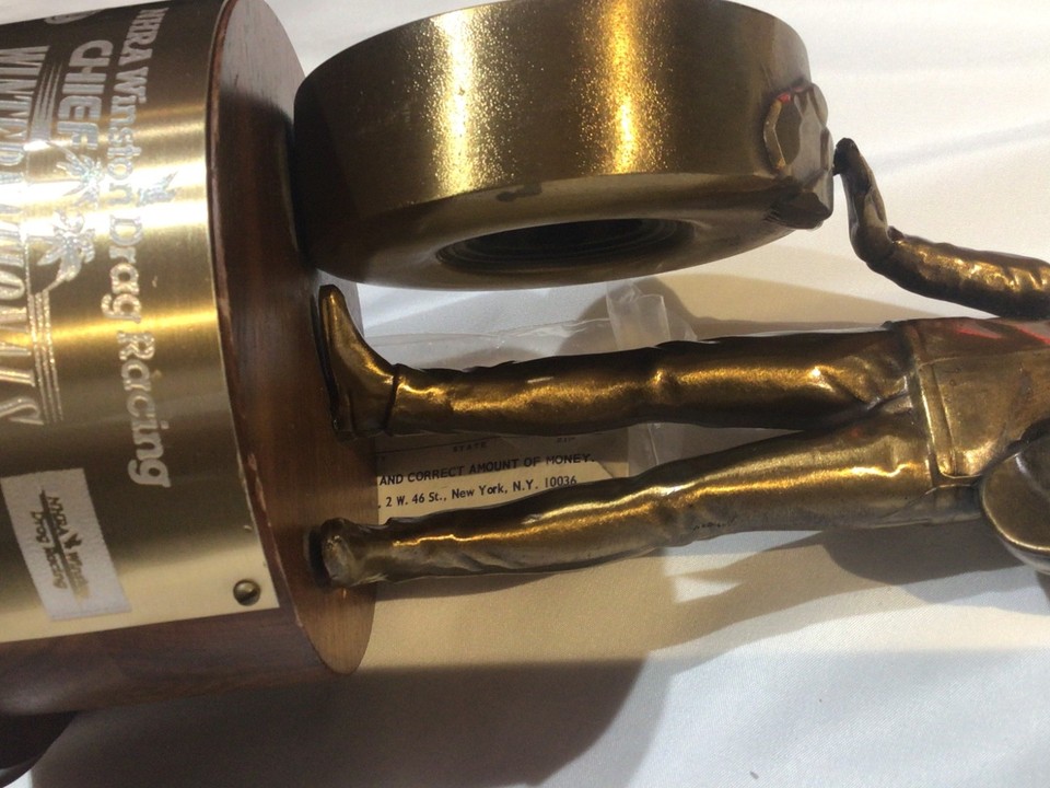 Vintage 1993 NHRA Drag Racing WALLY Statue Trophy Award POMONA + Patch ...