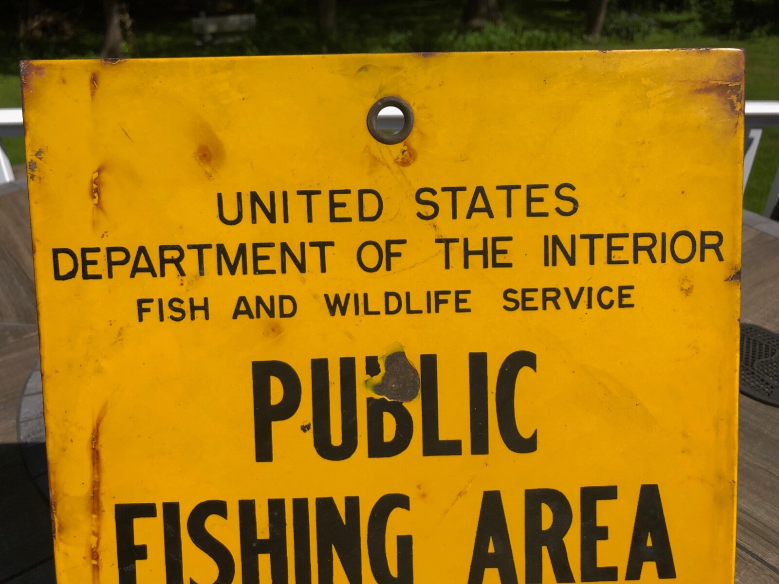 VINTAGE PUBLIC FISHING AREA PORCELAIN ADVERTISING SIGN FISH WILDLIFE ...