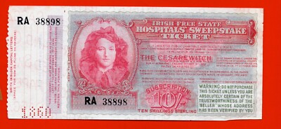 EO89-TICKET-IRICH FREE STATE-HOSPITALS-SWEEPSTAKE-10 SHILLINGS STERLING ...