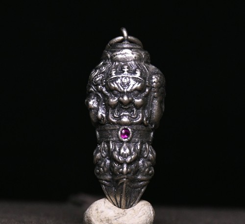 Tibet Silver 4 Buddha Face Inlay Gemstone Phurba Dagger Holder Amulet ...