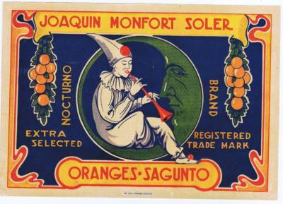Nocturno personified moon jester clown original Spanish Orange Crate ...