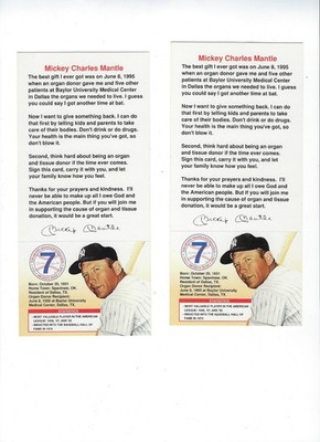 TWO (2) Mickey Mantle 1995 Organ Donor Cards New York Yankees Legend ...