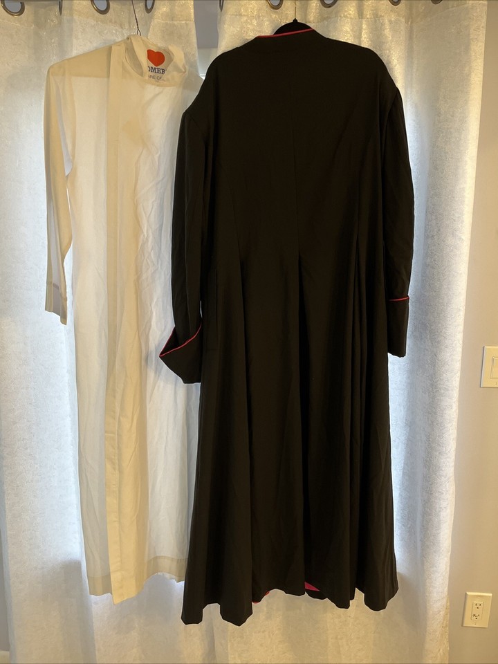 Black/fuchsia Satin Clergy Vestment Padded Shoulders Jacket And White ...