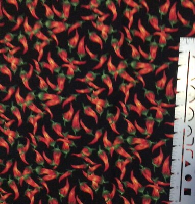Red Chile Peppers on Black Cotton Fabric 1 Yard | eBay