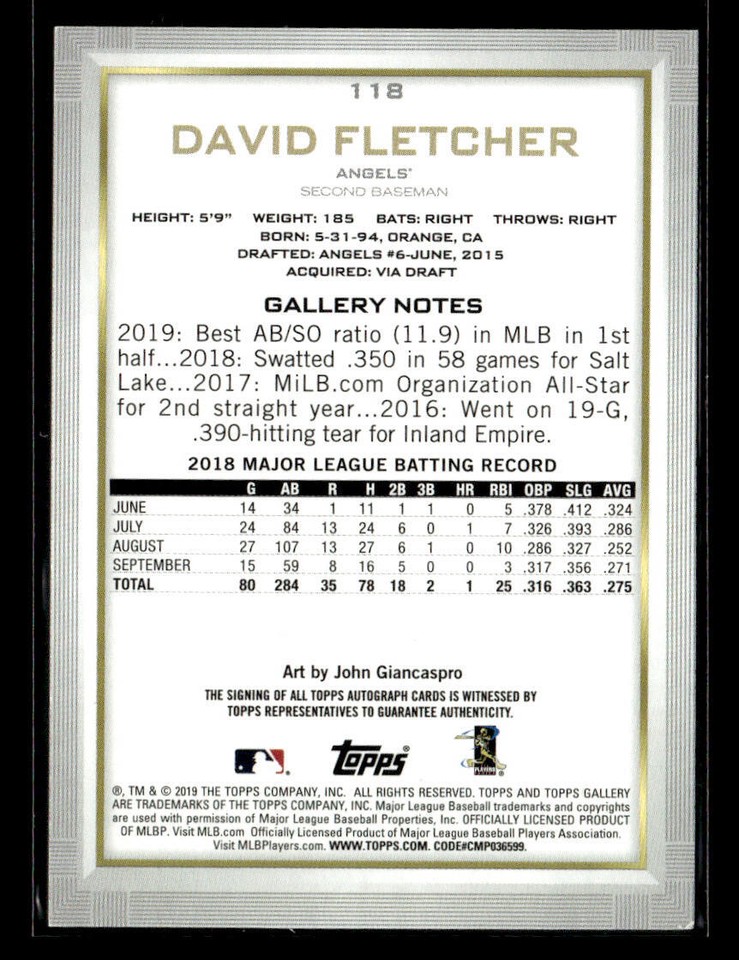 2019 Topps Gallery #118 David Fletcher Autographs | eBay