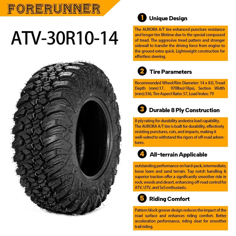 Set 4 30x10-14 ATV Tires 8 Ply 30x10x14 UTV Mud Tires 30 10 14 All ...