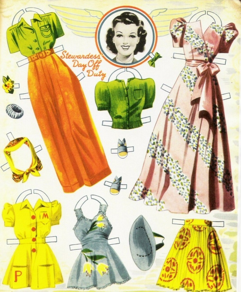 VINTAGE UNCUT 1941 AIRLINER PILOT & STEWARDESS PAPER DOLLS~#1 TOP ...