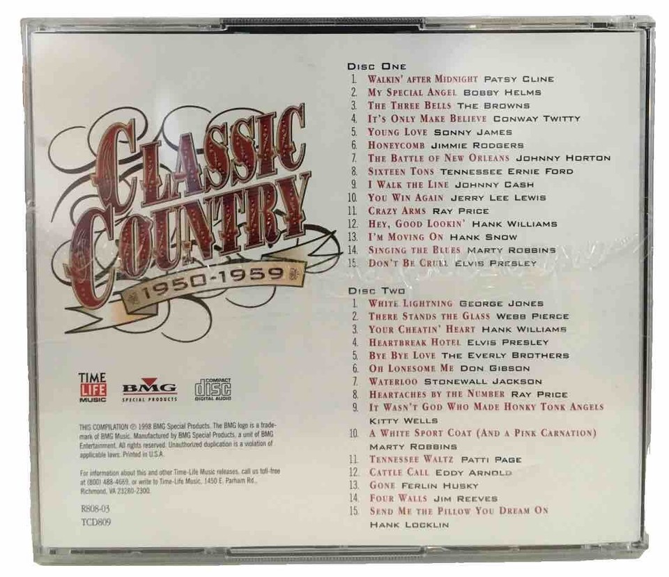 Classic Country 1950-1959 (2 CDs, 1998, Time Life) 30 Tracks! Brand New ...