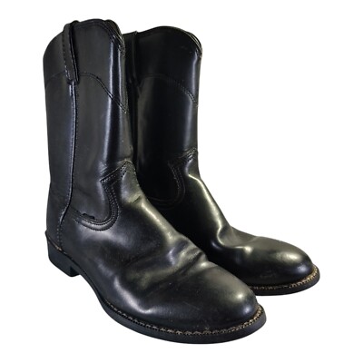 Justin Basics Western Roper Cowboy Boots Men’s 10 1/2D Black Leather ...