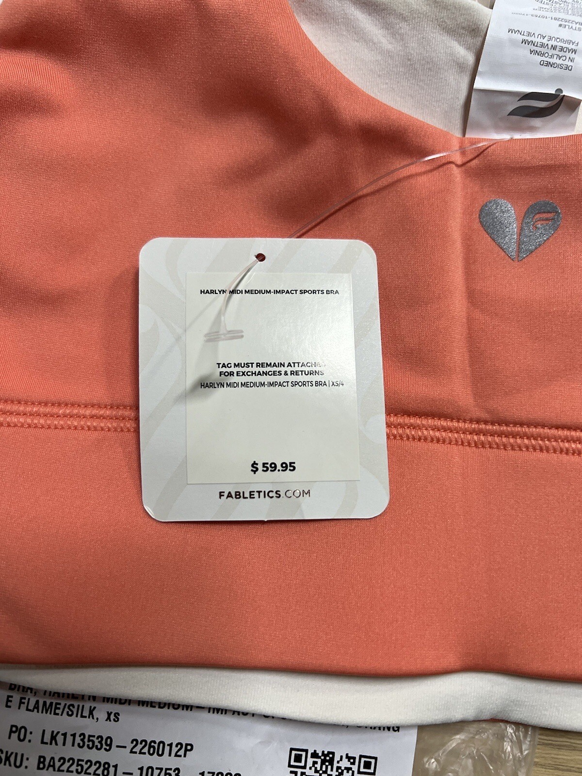 Fabletics Harlan Midi Medium Impact Sports Bra• Orange Flame/Silk• XS ...