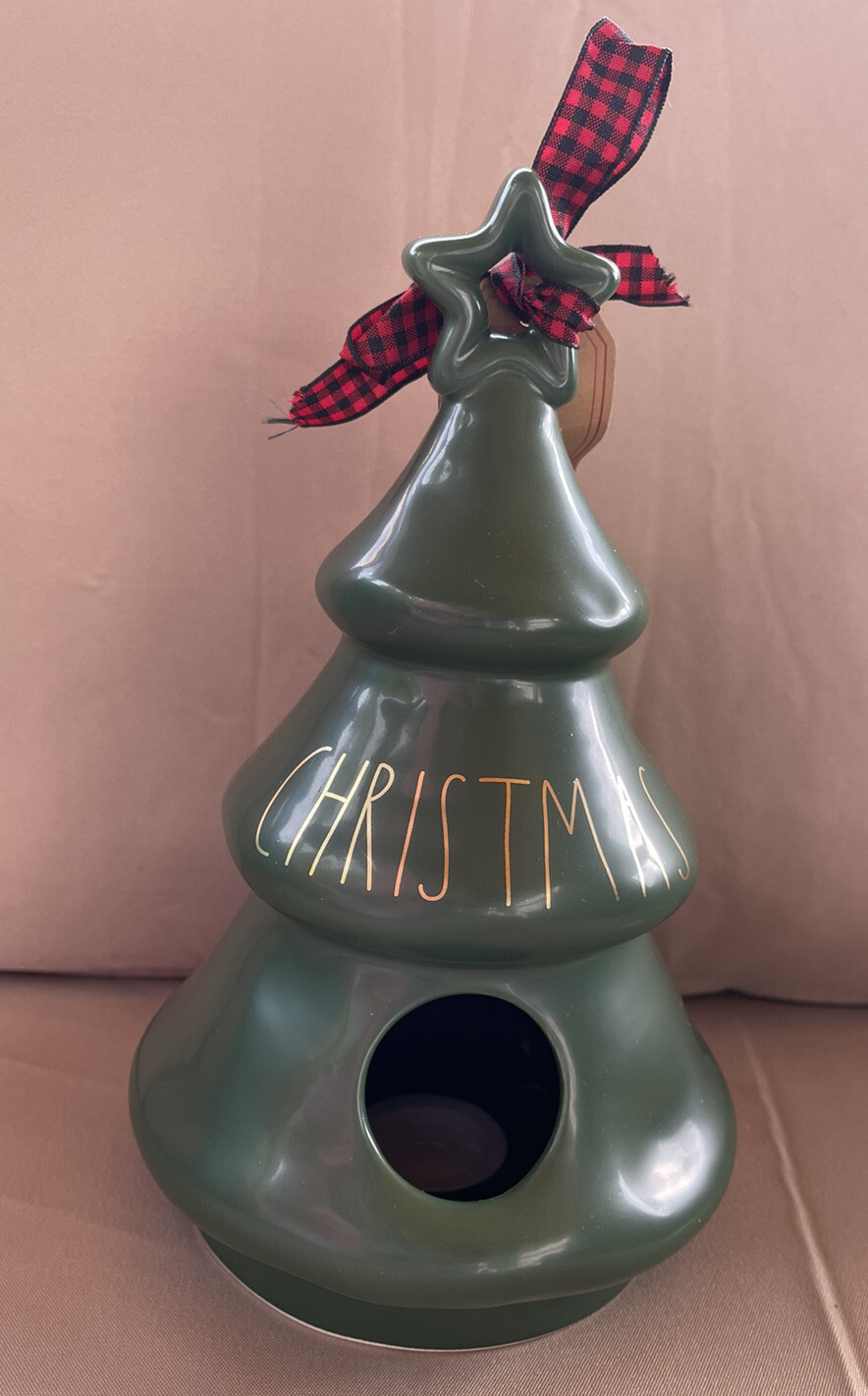Rae Dunn 2020 Green Christmas Tree with Star Birdhouse New 9” Tall Gold ...