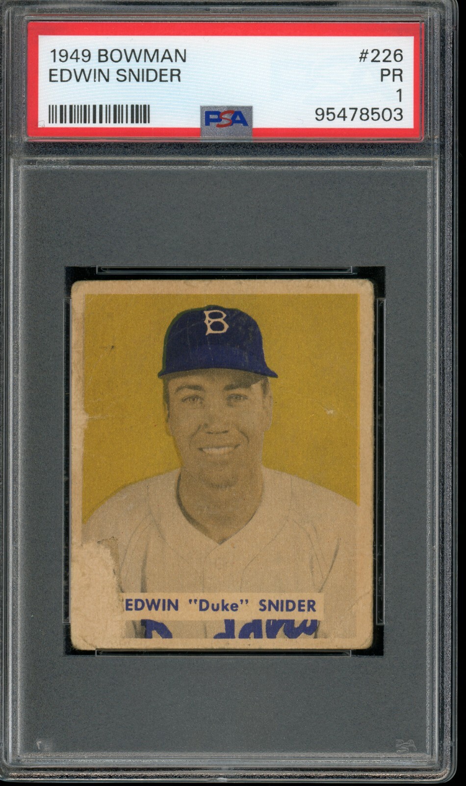 1949 Bowman #226 Edwin Duke Snider Dodgers RC Rookie HOF PSA 1 PR | eBay