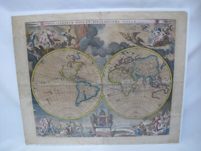 Antique 1680 Orbis Terrarum Nova et Accuratissima Tabula 2 Hemisphere ...