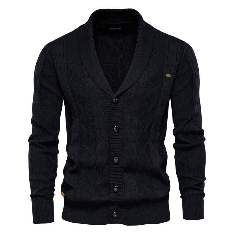 Cardigan Men's V-neck Long-sleeved Sweater Thick Jacket Casual Twist ...