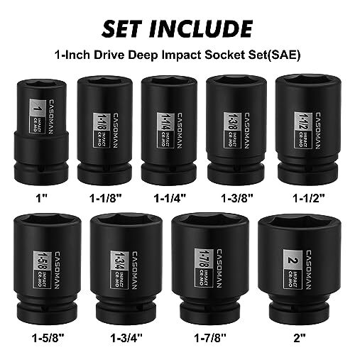 1inch Drive Spindle Axle Nut Impact Socket Set Deep 1" To 2" 9pcs ...