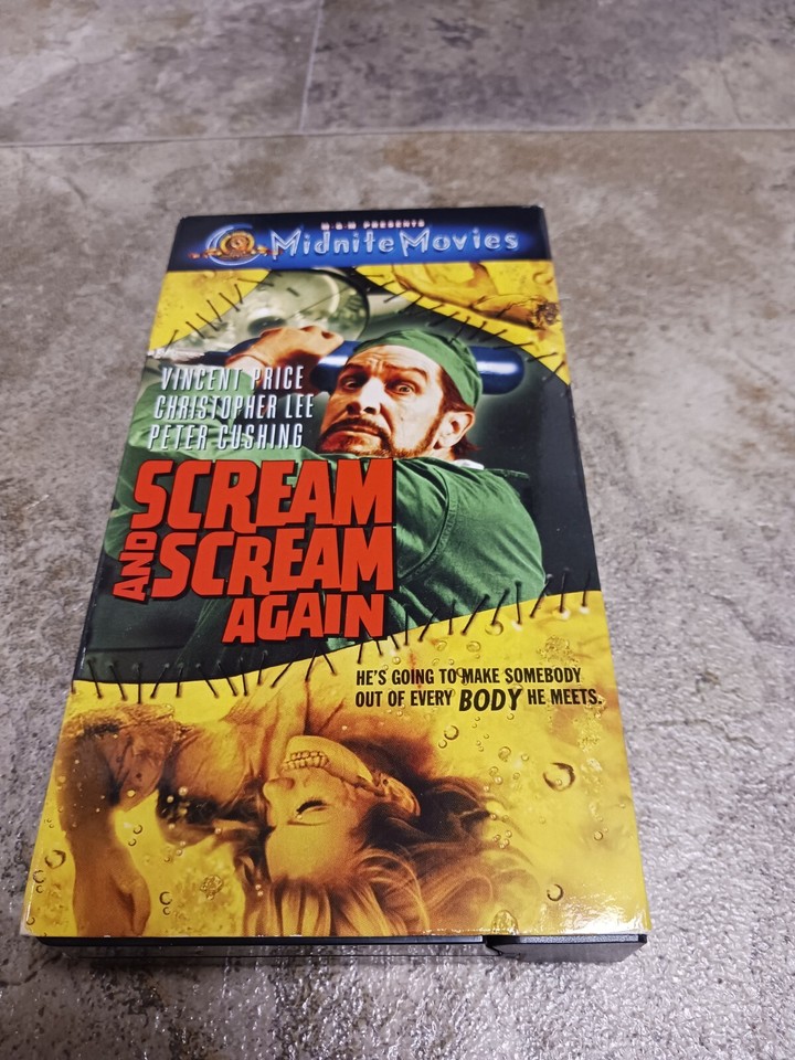 Vintage Scream and Scream Again VHS Tape EUC Tested Vincent Price Peter ...