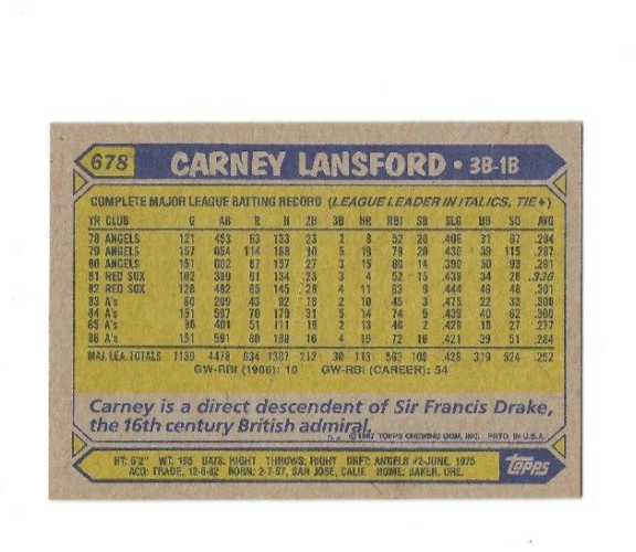 1987 Topps - #678 Carney Lansford for sale online | eBay