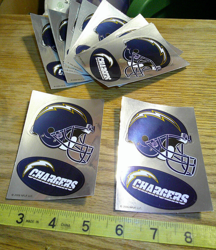 12 vintage sheets of San Diego Chargers helmet and team name stickers ...