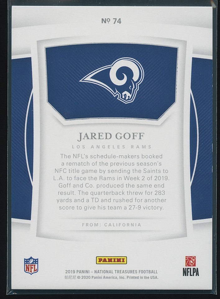 Jared Goff 2019 National Treasures Jersey Number 16/16 | eBay