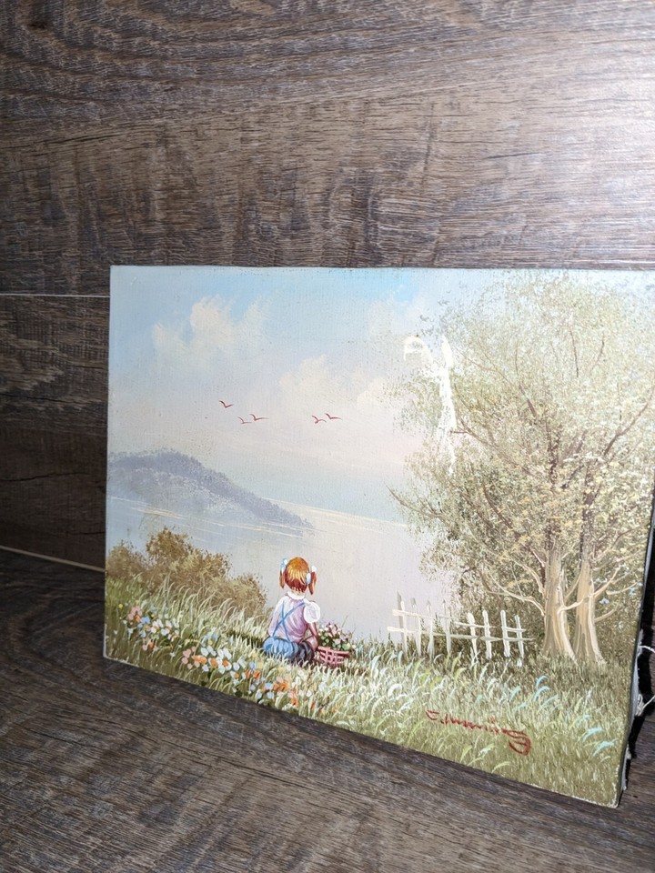 Vtg Original Signed CHARLES MANNING Painting Young Girl In Flower Field ...