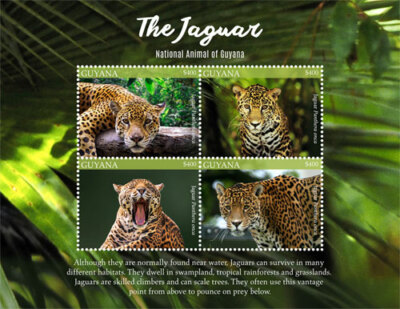 Guyana 2017 - Jaguar - National Animal of Guyana - Sheet of 4 Stamps ...