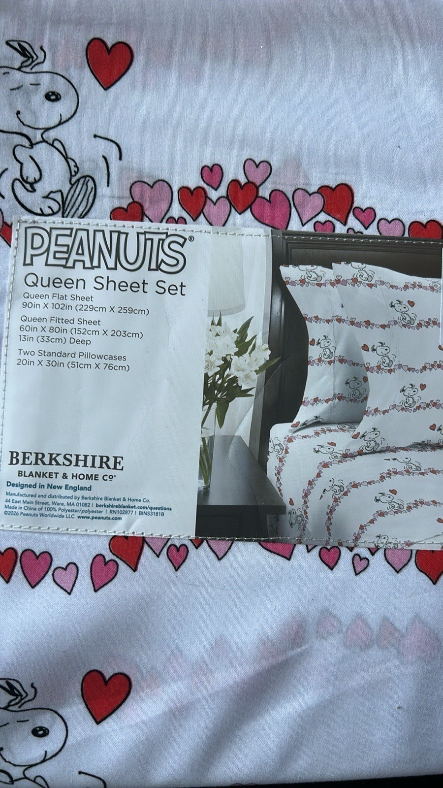 Snoopy Queen Sheet Set Valentines Day Red Pink Hearts New Love | eBay