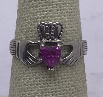 SIGNED DM STERLING SILVER AND PINK TOPAZ CLADDAGH RING SIZE 6 | eBay