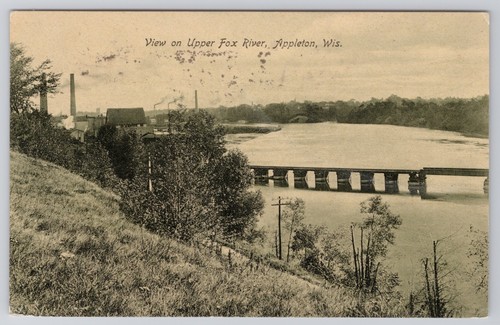 VIEW OF UPPER FOX RIVER, APPLETON WISCONSIN, PAPER MILL PLANT? POSTCARD ...