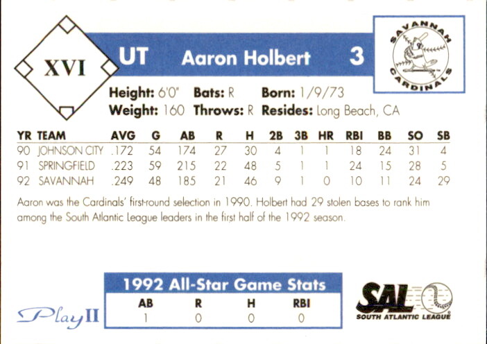 1993 South Atlantic League All-Stars Play II 16 Aaron Holbert Long ...